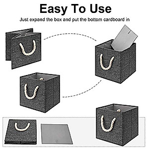 Foldable Fabric Storage Cube Bins Grey Cloth Cube Storage Organizer Bin with Cotton Rops 10.5x10.5x11 Inch Collapsible Clothes Storage Cubes Baskets Drawers Organizer Cubicle Storage Boxes for Organizing Closet Shelves ,Q-ST-59-4