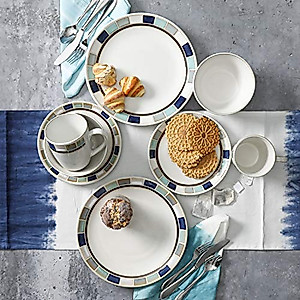 Gibson Elite Casa Blanca Round Reactive Glaze Stoneware Dinnerware Set, Service for 4 (16pcs), White/Blue