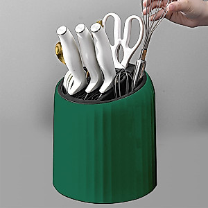 Knife Holder,Rotating Cutlery Silverware Caddy Holder and Kitchen Utensils Storage Organizer for Countertop,Color Fashion Green
