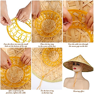 6 Pcs Bamboo Hat Retro Traditional Chinese Style Sun Hat Handmade Asian Straw Hat Bamboo Fishing Sunshade Hat for Women and Men