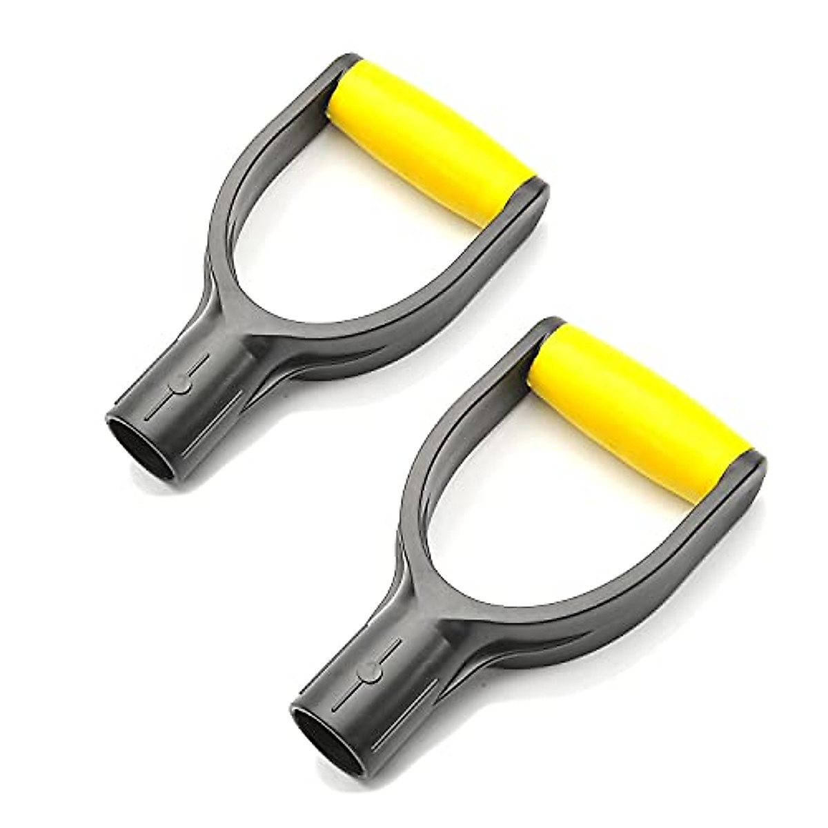 MroMax 2Pcs Shovel D Grip Handle, 1-1/4" Inner Diameter 32mm PVC Spade Snow Shovel Replacement Handle Garden Accessories for Digging Raking Tool Yellow-Black