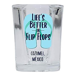 Cozumel México Souvenir 2 Ounce Square Shot Glass Flip Flop Design