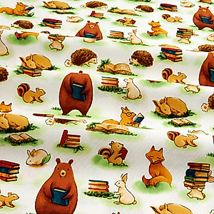Paintbrush Studios Forest Fables Animals & Books White, Quilting Fabric by the Yard
