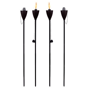 BIRDROCK HOME 4 Pack Outdoor Wide Conical Torches - Oil Rubbed Bronze - Flame Light Torch - Backyard Garden Patio Lighting - Metal Lamp - Decorative Urban Lantern