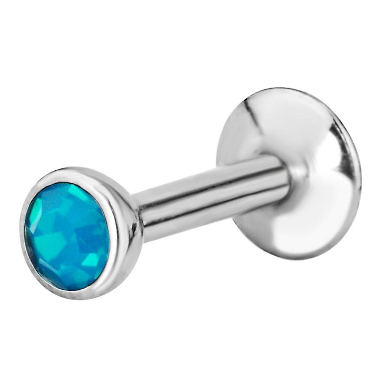 Forbidden Body Jewelry 16g 6mm Tragus Earring, Helix Earring & Labret Piercing, Internally Threaded 2mm Simulated Blue Opal Stud