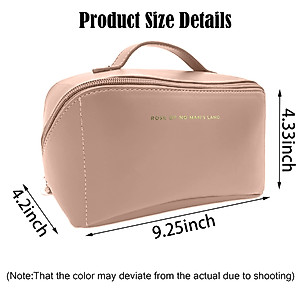 SLIFOUE Large Capacity Travel Cosmetic Bag,Makeup Bag,Waterproof Portable PU Leather Makeup Organizer Bag with Dividers and Handle (Pink)