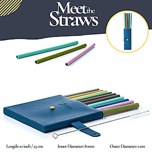 Skoo - Set of 10 Silicone Drinking Reusable Straws + Silicone Case Holder + Cleaning Brush - Jumbo Smoothies and Cocktails - Large and Thick Boba Straws Set Extra Wide - 10 inch Straight Long 0.4 Dia