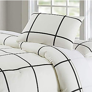 Truly Soft Everyday Kurt Black and White Stripe Comforter, Full/Queen, Windowpane, Kurt Windowpane