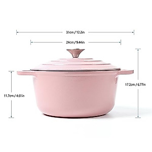 HAWOK Enameled Cast Iron Dutch Oven with Lid, 4 Quart, Deep Round Dutch Oven with Dual Handles, Pink