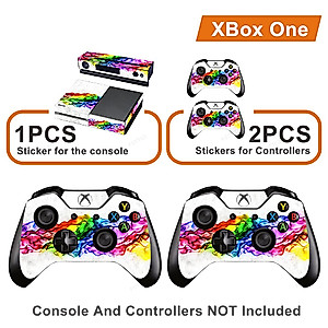 FOTTCZ Whole Body Vinyl Sticker Decal Cover for Xbox One Console and Two Controller - Rainbow Band