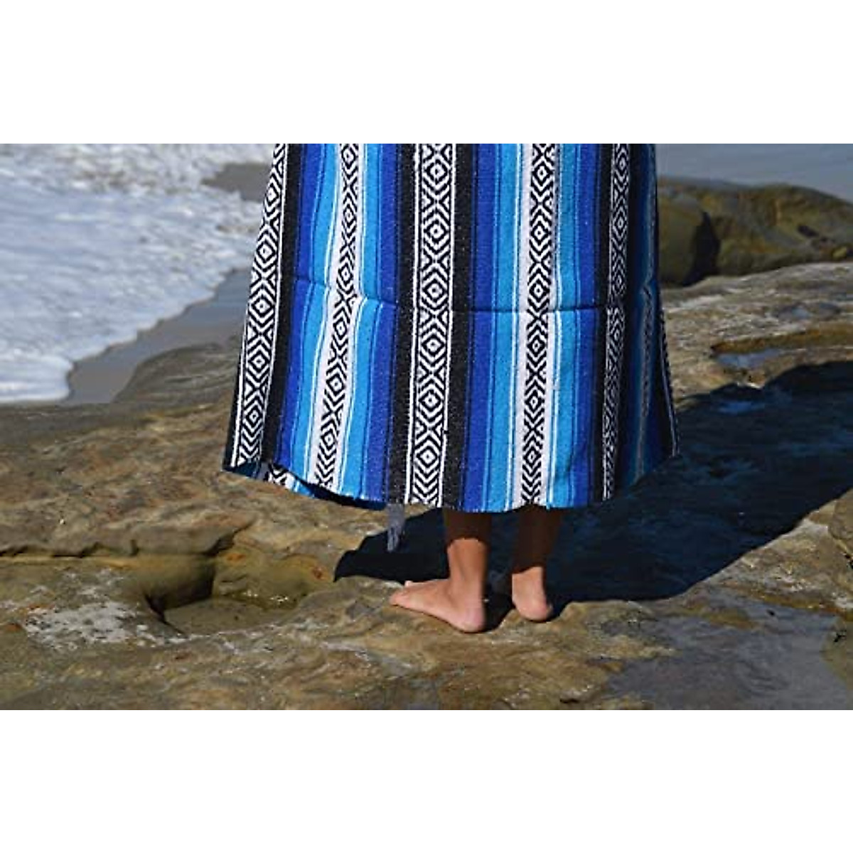 Galaxy Reborn Mexican Blanket Handwoven 82 x 54 XLarge Heavyweight Falsa in Caribbean Blue Beachy Throw