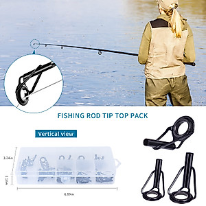 Hifisher Fishing Rod Tip Repair Kit: 40pcs 8 Sizes Top Guides,1oz Epoxy Resin, Brush, Measure Cup, Fishing Rod Guides Replacement kit, Stainless Steel Ceramic Ring Guide Tips