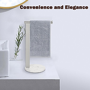 Siyzda Hand Towel Holder Stand for Bathroom, L- Shaped Standing Hand Towel Rack, Towel Bar Kitchen Vanity Countertop Organizer, SUS304 Stainless Steel Material (Marble Base, Brushed Nickel)
