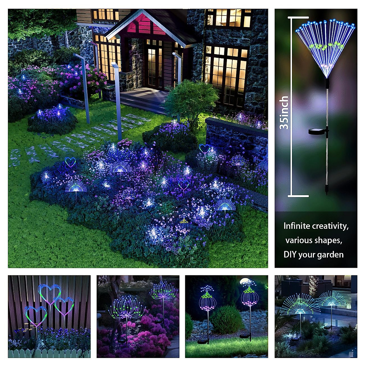 Honche Solar Garden Lights, 2 Pack Decorative Solar Outdoor Lights Waterproof IP65 8 Lighting Modes Firework Lights for Garden Patio Counrtyards Pathway Part