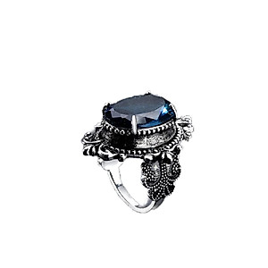 COSJOOHY Vintage Ring 925 Sterling Silver Oval Cushion Cut Gemstone Dark Blue Topaz Ring Statement Ring Navy Gemstone Ring Women Jewelry Elegant Wedding Ring (10)