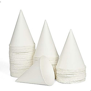 AQUEENLY 100 Snow Cone Cups, Wax Coated Leakproof Cone Paper Cups for Slush, Shaved Ice, Water - 6OZ, White