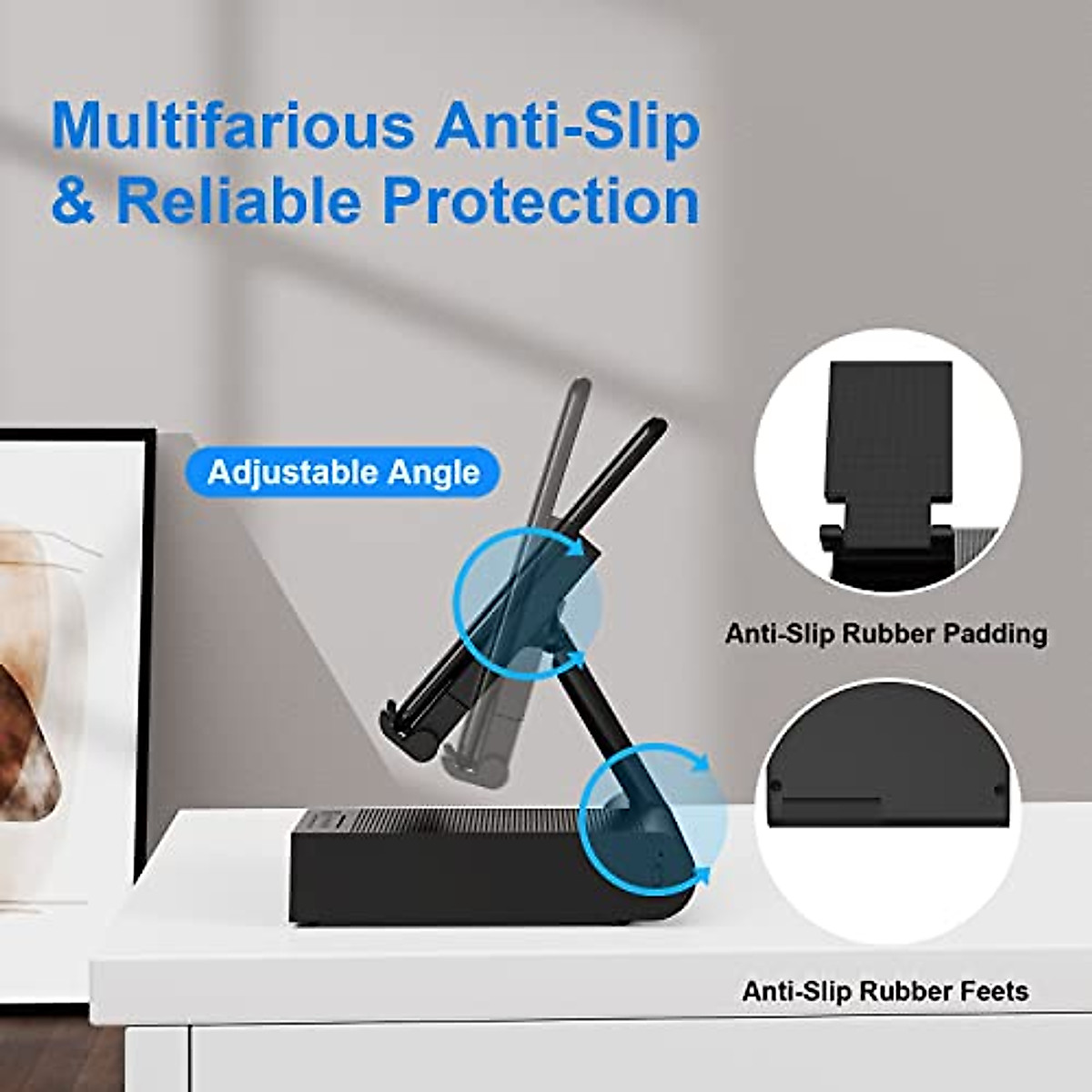 DOSS Cell Phone Stand with Wireless Bluetooth Speaker, 15W Wireless Charger and Anti-Slip Base, Crisp Surround Sound, Portable Speaker for Home and Office, Compatible with Phone, Tablet.