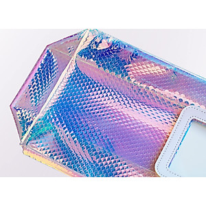Reusable Gift Bag 11 x 9.8 x 5.1 Inches Iridescent Holographic Large Medium Size Gift Bags with Handle Mermaid Fish Scales Cute Handbags for Birthday, Christmas,Party, Baby Shower,Wedding, Women,Girls 1 PCS