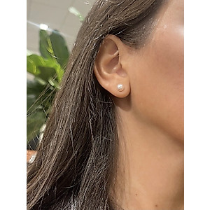 14K Gold Round Pink Freshwater Cultured Pearl Classic Bridal Stud Earrings - Choice of Sizes & Gold Color (6-6.5mm, White Gold)