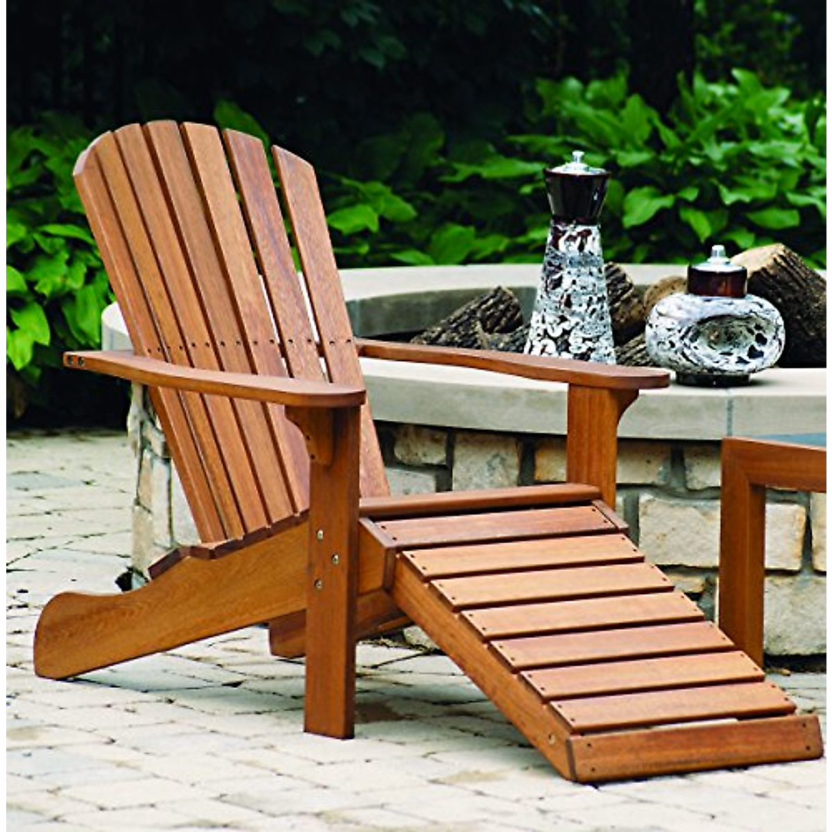 Outdoor Interiors CD3111 Eucalyptus Adirondack Chair and Built In Ottoman