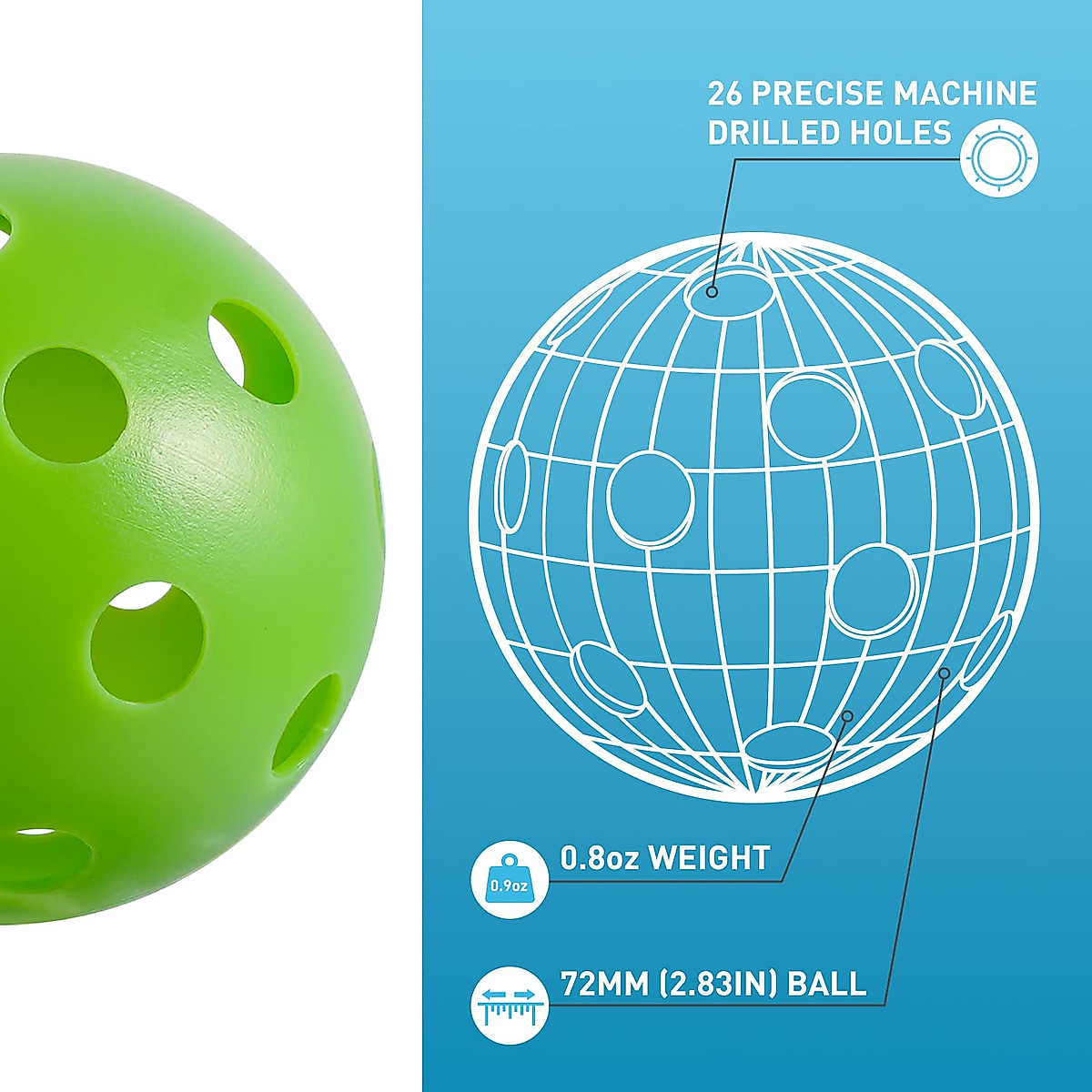 Pickleball Balls Indoor and Outdoor, 40 Holes Yellow Pickleball Balls for Outdoor Sport & 26 Holes Green Pickle Ball for Indoor, Highly Durable and Consistent Bounce