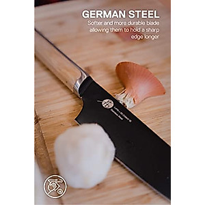 Everdure German Steel Professional Santoku Knife, 8.74 Inch Chef Knife with Titanium Coated Blade and Pakka Wood Handle, Perfect Kitchen Knife for Thinly Slicing Meat and Seafood