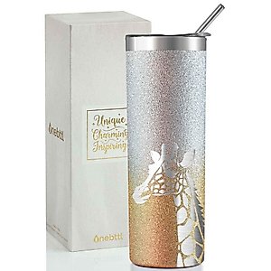 Onebttl Giraffe Gifts, Giraffe Printed, 20oz Insulated Stainless Steel Tumblers with Lids and Straws, Perfect Gifts for Giraffe Lovers, Mom, Girl Women, for Christmas, Birthday, Thanksgiving