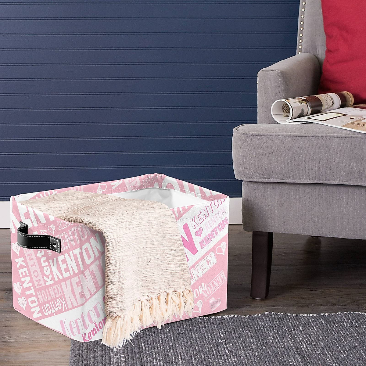 ZAACUSTOM Personalized Collapsible Toy Storage Basket Bin with Name, Custom Storage Box Organizer for Kids Boys Girls Pets Toys, Clothes, Shelf Closet Nursery Customized Bin with Handles, 1 Pack