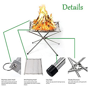 22" Portable Outdoor Fire Pit Collapsible Stainless Steel Mesh Fire Pit Collapsible Fireplace Portable Outdoor Fire Burning Table Camping Fire Grill Stainless Steel Campfire Grill Outdoor Wood Burning