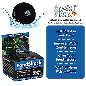 CrystalClear PondShock Ball, Natural Enzymes & Live Bacteria, Freshwater Clarifier Shock Treatment, Muck & Sludge Remover for Small Pond & Outdoor Water Garden Ponds, Koi Fish & Aquatic Plants Safe