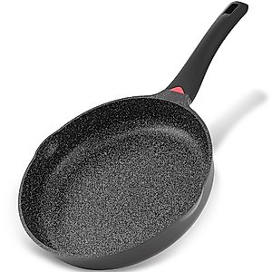 11 Inch Non Stick Frying Pans Granite Coated with Pour Spout - Lightweight 2.9 Quart Skillets and Frying Pans with Comfort Stay Cool Grip Handle - Induction Compatible PFOA Free Frying Pan (Black)