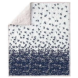 Ivanka Trump Wildflower Collection: 4pc Nursery Bedding Baby Crib Bedding Set - Pink/White/Navy Crib Bedding with Pink Plush Bunny