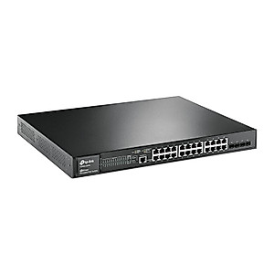 TP-Link 24 Port Gigabit PoE Switch; 24 PoE+ Ports @384W, w/4 SFP slots; L2 Managed; Limited Lifetime Protection; Support L2/L3/L4 QoS, IGMP and LAG; IPv6 and Static Routing (T2600G-28MPS)