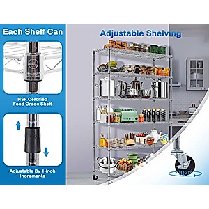 6-Tier Metal Wire Shelving Unit w/Wheels Height Adjustable Storage Rack NSF Certified Storage Shelves 2150/500 Lbs Capacity Standing Utility Shelf for Laundry Kitchen Pantry Garage Organization