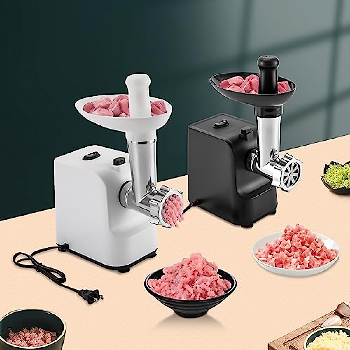 BANLICALI Meat Grinder, 1000W Electric Meat Grinder Sausage Maker with 3 Grinding Plates & Sausage Stuffer Tube Stainless Steel Kitchen Meat Grinder Heavy Duty for Beef, Pork, Chicken 110V (White)