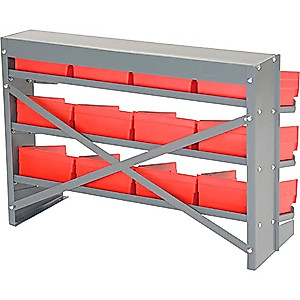 Global Industrial 3 Shelf Bench Rack, (12) 8" W Red Bins, 33x12x21