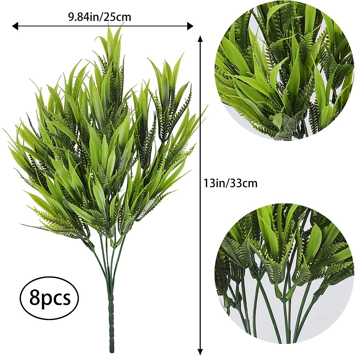 HUAESIN 8 Bundles Artificial Outdoor Plants Fake Fern Plant Fake Wheat Grass Greenery Shrubs for Outdoors Patio Porch Window Box Home Garden Plants Decor
