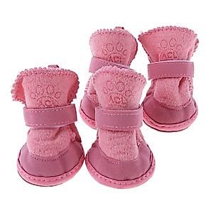 GabeFish Puppy Cute Cozy Warm Anti Slip Winter Boots for Small Medium Dogs Pets Cats Thicken Fleece Snow Shoes Pink X-Large