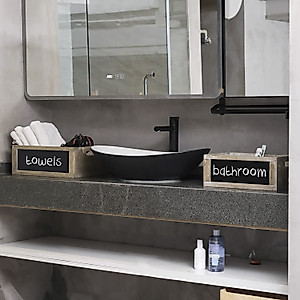 MyGift Rustic Brown Wood Crate with Chalkboard Label, Decorative Storage Bin Wooden Crates with Erasable Chalk Front Panel and Cut Out Handles, Set of 2