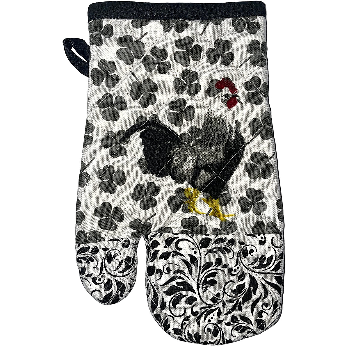 Set of 4, 100% Cotton Black & White Roosters Theme Farmhouse Kitchen Towels Set - Dish Towels, Include 2 Kitchen Towels, 1 Pot Holder & 1 Ovenmitt.