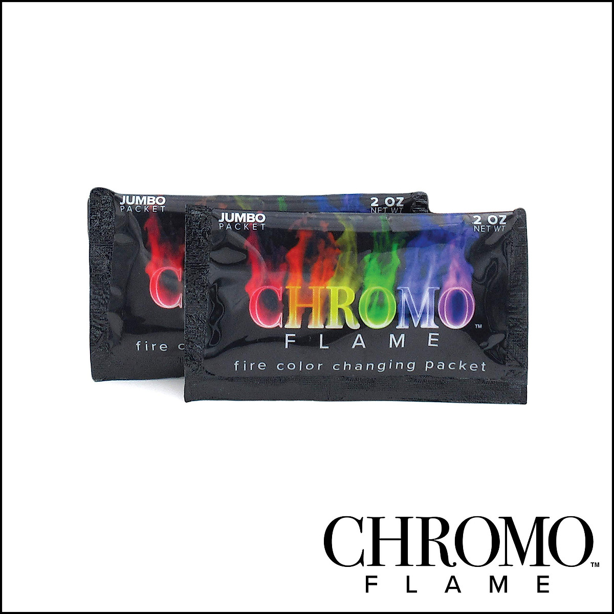 CHROMO FLAME Fire Color Changing Packets for Fire Pit, Campfire, Bonfire, Outdoor Fireplace | Mystic, Rainbow, Magic, Colorful Flames | 4 oz Total, 2-2 oz Jumbo Packets