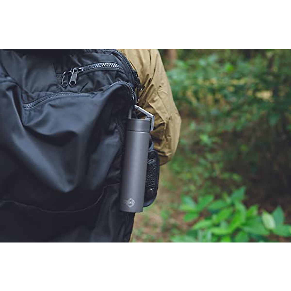 Poketle Personal Insulated Bottle with Hanging Carabiner, Outdoor Portable Bottle, Tall 180ml, Charcoal Gray