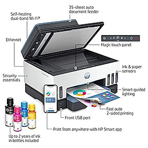 HP Smart -Tank 7602 Wireless All-in-One Cartridge-free Ink Printer, up to 2 years of ink included, mobile print, scan, copy, fax, auto doc feeder, featuring an app-like magic touch panel (28B98A)