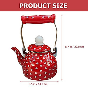 CALLARON Enamel Tea Kettle Enamel Tea Kettle Metal Tea Pot Hot Water Boiling Jug with Wood Filter Coffee Maker Water Warmer Gas Stovetop Teapot for Home Kitchen Winter 1.5L Red