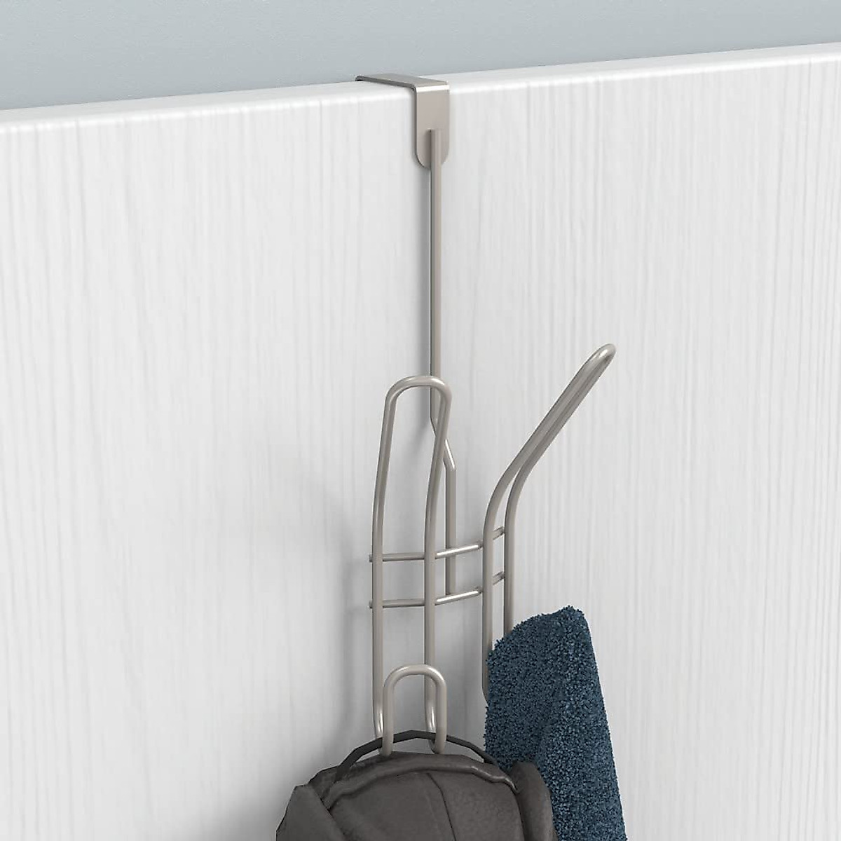 ClosetMaid Over The Door Hanger Rack with Two Hooks, for Hats, Scarves, Belts, Towels, Jackets, Nickel Finish