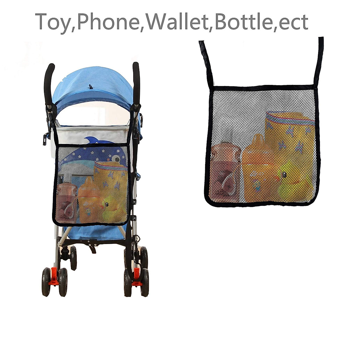 Alovexiong 2 Pack Portable Universal Multi Function Baby Stroller Hanging Bag, Accessory Mesh Organizer Net Bag, Food Storage Container Bag,Stroller Hanging Storage Net Bag,Toy Storage