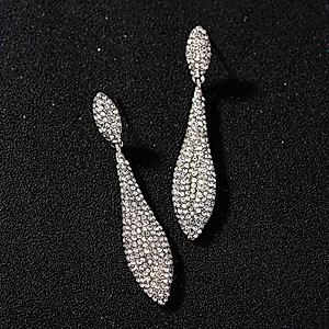 SWEETV Women's Crystal Teardrop Chandelier Dangle Earrings, Rhinestone Long Drop, Silver Bridal Earrings for Wedding Prom