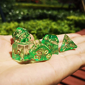Haxtec 7PCS DND Dice Set Polyhedral D&D Dice of D20 D12 D10 D8 D6 D4 for Dungeons and Dragons TTRPG Games (Green Cloud)