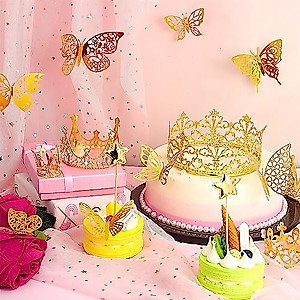 135 Pcs Flower Bouquet Accessories 5 Pcs Crown Cake Topper 60 Pcs 3D Gold Butterfly 50 Pcs Corsage Bouquet Pins with 20 Pcs Cake Toppers Floral Arrangements for Festival Wedding Birthday Party