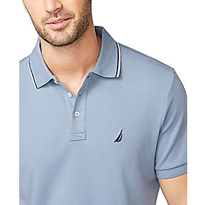 Nautica Men's Classic Fit Short Sleeve Dual Tipped Collar Polo Shirt, Lake City Blue, Large